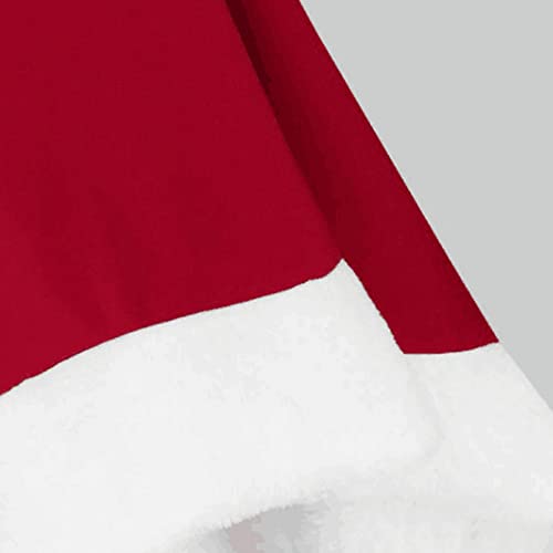 Womens Christmas Midi Dresses Short Sleeve Tie Neck High Low Dress Mrs Santa Claus Costume Cosplay Outfits Party Dress Red