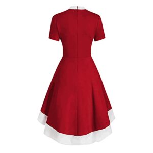 Womens Christmas Midi Dresses Short Sleeve Tie Neck High Low Dress Mrs Santa Claus Costume Cosplay Outfits Party Dress Red