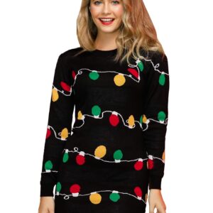 Christmas Womens Tight Crew Neck Ugly Sweater Dress Elf Casual Long Sleeve A Line Holiday Santa Costume Xmas Light L