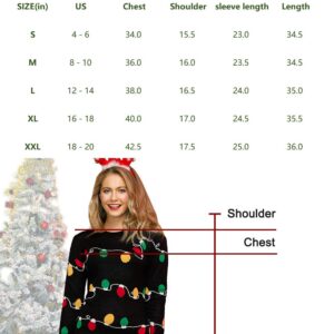 Christmas Womens Tight Crew Neck Ugly Sweater Dress Elf Casual Long Sleeve A Line Holiday Santa Costume Xmas Light L