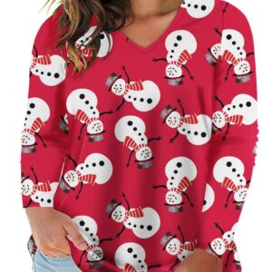 Womens Plus Size Christmas Snowman Shirts Holiday Tee Tops Blouses 20W 08H