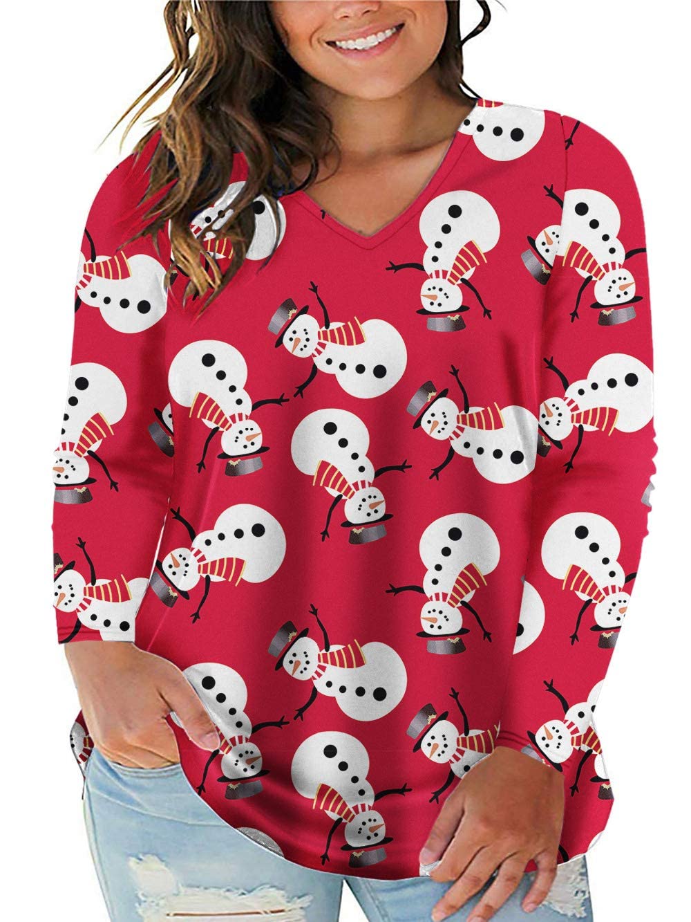 Womens Plus Size Christmas Snowman Shirts Holiday Tee Tops Blouses 20W 08H