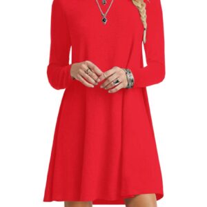 POPYOUNG Spring Dresses for Women 2023 Long Sleeve T Shirt Dresses Casual Swing Dress M, Red