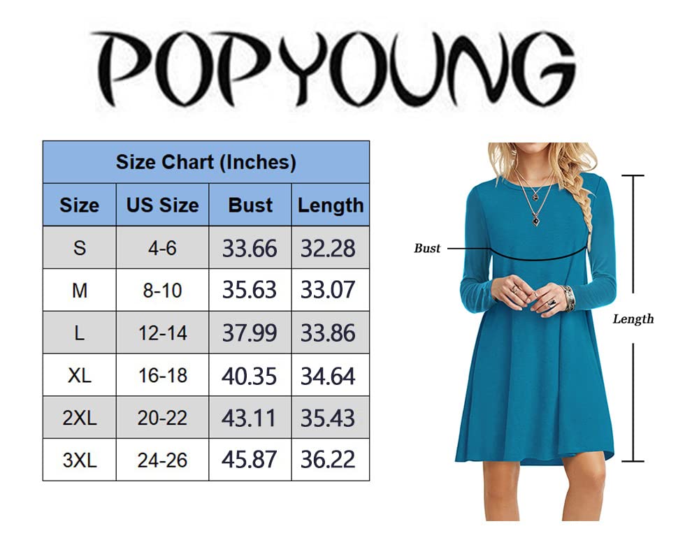 POPYOUNG Spring Dresses for Women 2023 Long Sleeve T Shirt Dresses Casual Swing Dress M, Red