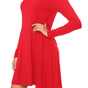 POPYOUNG Spring Dresses for Women 2023 Long Sleeve T Shirt Dresses Casual Swing Dress M, Red