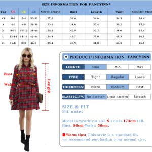 FANCYINN Womens Christmas Plaid Dresses Flannel Button Down Long Sleeve Shirt Dress Winter Casual Dresses Mini Dress with Pockets Red & White & Black L