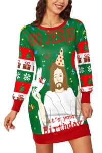 christmas women's casual printed sweatshirt party ugly holiday cute long sleeves dress jesus s