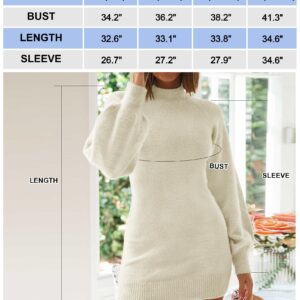 ZESICA Women's 2024 Casual Turtleneck Long Puff Sleeve Soft Fuzzy Knit Bodycon Pullover Mini Sweater Dress,Apricot,Large