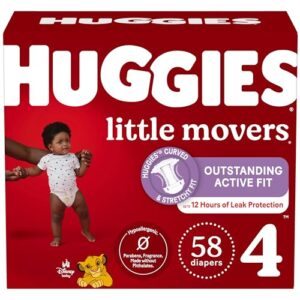 huggies size 4 diapers, little movers baby diapers, size 4 (22-37 lbs), 58 count