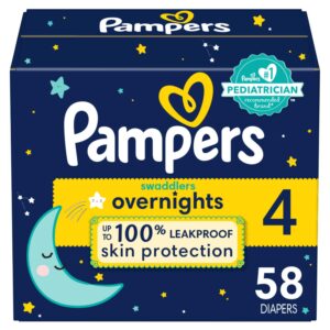 pampers swaddlers overnights diapers - size 4, 58 count, disposable baby diapers, night time skin protection