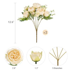 Mkono Peonies Artificial Flowers, Small Silk Flowers for Home Decor Indoor 2 Bundles Fake Bouquet Faux Floral Arrangements Dining Table Centerpieces for Kitchen Bridal Wedding Party Decor, Champagne