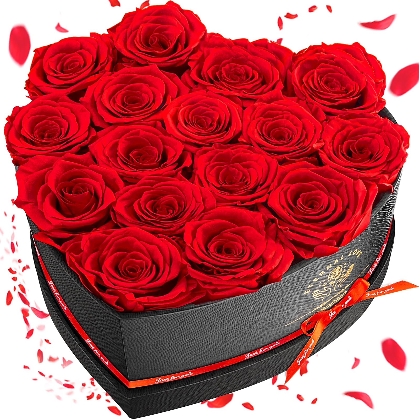 Impouo 16 Preserved Flower, Fresh Forever Roses in Heart Shape Box, Eternal Roses, Birthday Gifts for Women, Wife, Her, Mother's Day, Valentine's Day-Red Roses