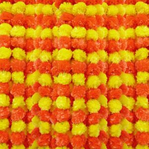 6 pcs× 5 feet long marigold flowers garland bulk indian american wedding party mantel decoration artificial dia de los muertos decorations for altar faux flower garland for diwali, bush floral party