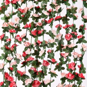 martine mall flower garland rose vines, 2 strands 16.5ft rose floral vines decoration for bedroom, room table, birthday, wedding, party, garden, wall decor