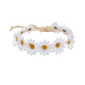 Floral Fall Boho Sunflower Crown Hippies Daisy Hair Wreath Bridal Headpiece Photo Props DY-01 (White)