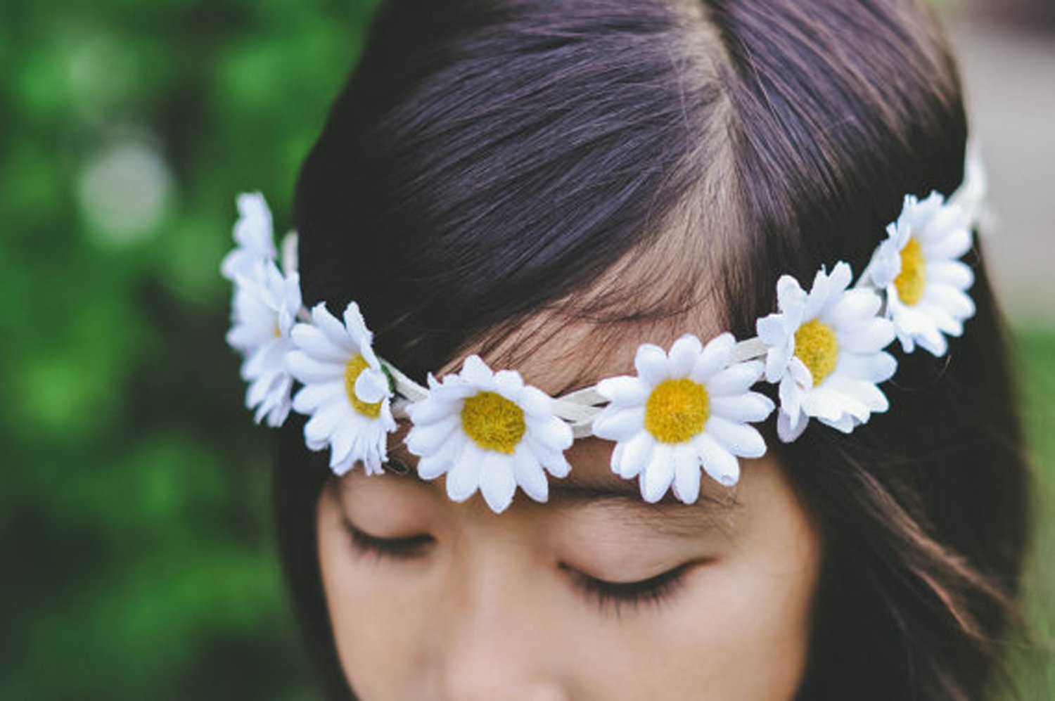 Floral Fall Boho Sunflower Crown Hippies Daisy Hair Wreath Bridal Headpiece Photo Props DY-01 (White)