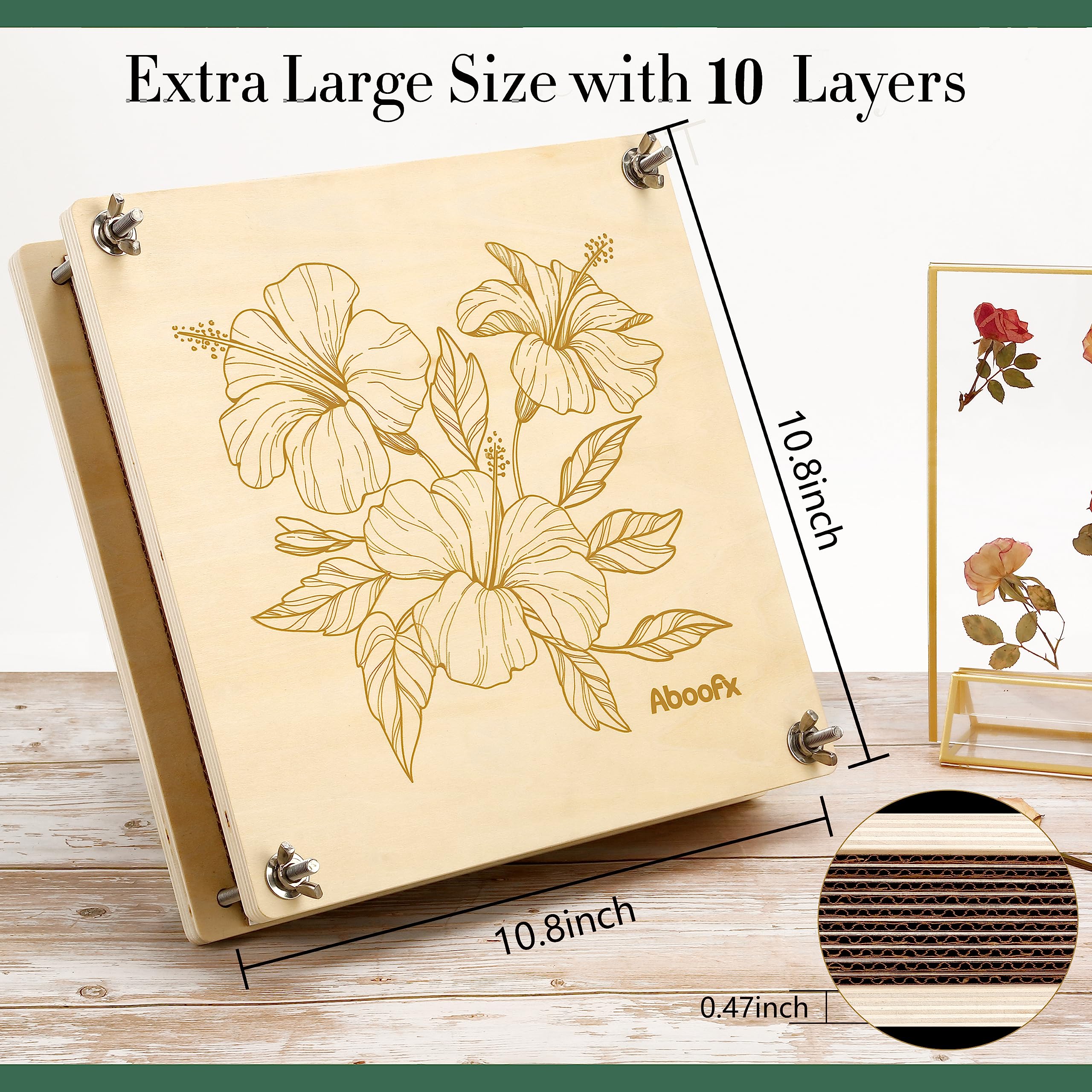 Aboofx Extra Large Flower Press Kit, 10.8" x 10.8" 10 Layers Wooden Flower Pressing Kit with Storage Bag, Flower Pressing Kit for Adults, DIY Pressed Flower Plant Preservation Kit