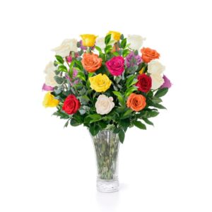 Fresh Flowers Delivery - Next-Day Delivery - 24 Assorted Roses - Flower Fresh Bouquet - Fresh Cut Long Stem Roses Bouquet of Flowers Birthday Gifts for Women -Aquarossa Farms