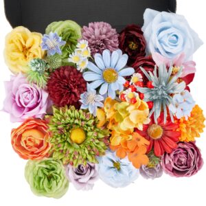 yzxzm artificial flowers combo box, 38pcs fake flowers, silk flower mix with wire stem, diy wedding bridal bouquet shower party home décor (multi color)