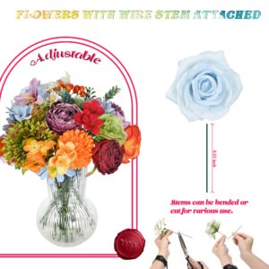 YZXZM Artificial Flowers Combo Box, 38PCS Fake Flowers, Silk Flower Mix with Wire Stem, DIY Wedding Bridal Bouquet Shower Party Home Décor (Multi Color)