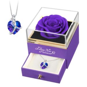 eleshow preserved flowers real purple rose, forever rose gifts for mom grandma wife girlfriend, anniversary or birthday gifts for women i love you gifts for her