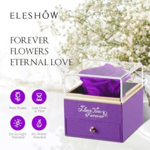 EleShow Preserved Flowers Real Purple Rose, Forever Rose Gifts for Mom Grandma Wife Girlfriend, Anniversary or Birthday Gifts for Women I Love You Gifts for Her