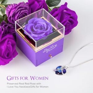 EleShow Preserved Flowers Real Purple Rose, Forever Rose Gifts for Mom Grandma Wife Girlfriend, Anniversary or Birthday Gifts for Women I Love You Gifts for Her