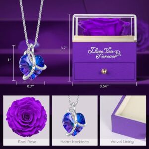 EleShow Preserved Flowers Real Purple Rose, Forever Rose Gifts for Mom Grandma Wife Girlfriend, Anniversary or Birthday Gifts for Women I Love You Gifts for Her