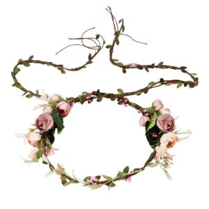 yission pink flower crown floral wreath headband flower women girl headpiece hair accessories for wedding photo shoot festivals