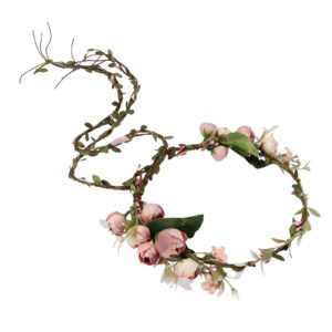 YISSION Pink Flower Crown floral Wreath Headband Flower Women Girl Headpiece Hair Accessories for Wedding Photo Shoot Festivals