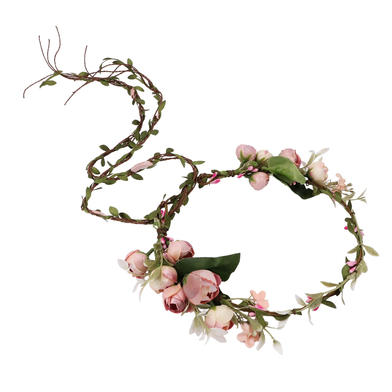 YISSION Pink Flower Crown floral Wreath Headband Flower Women Girl Headpiece Hair Accessories for Wedding Photo Shoot Festivals