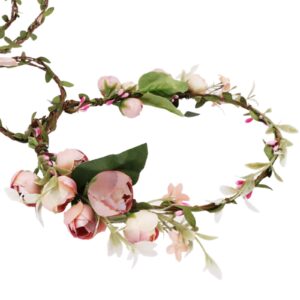 YISSION Pink Flower Crown floral Wreath Headband Flower Women Girl Headpiece Hair Accessories for Wedding Photo Shoot Festivals