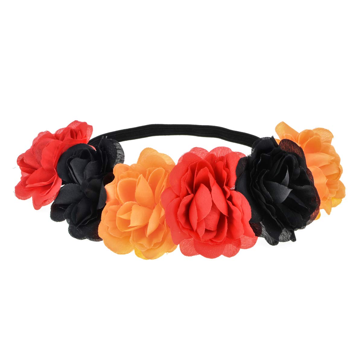 Love Sweety Rose Flower Headband Floral Crown Mexican Hair Wreath (Red Black Orange)