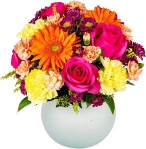 delivery by thu 11th july | | everlasting fling | pink, orange aquabloom fresh flower bouquet with vase | arabella bouquets | flowers for delivery graduation, birthday, congratulations