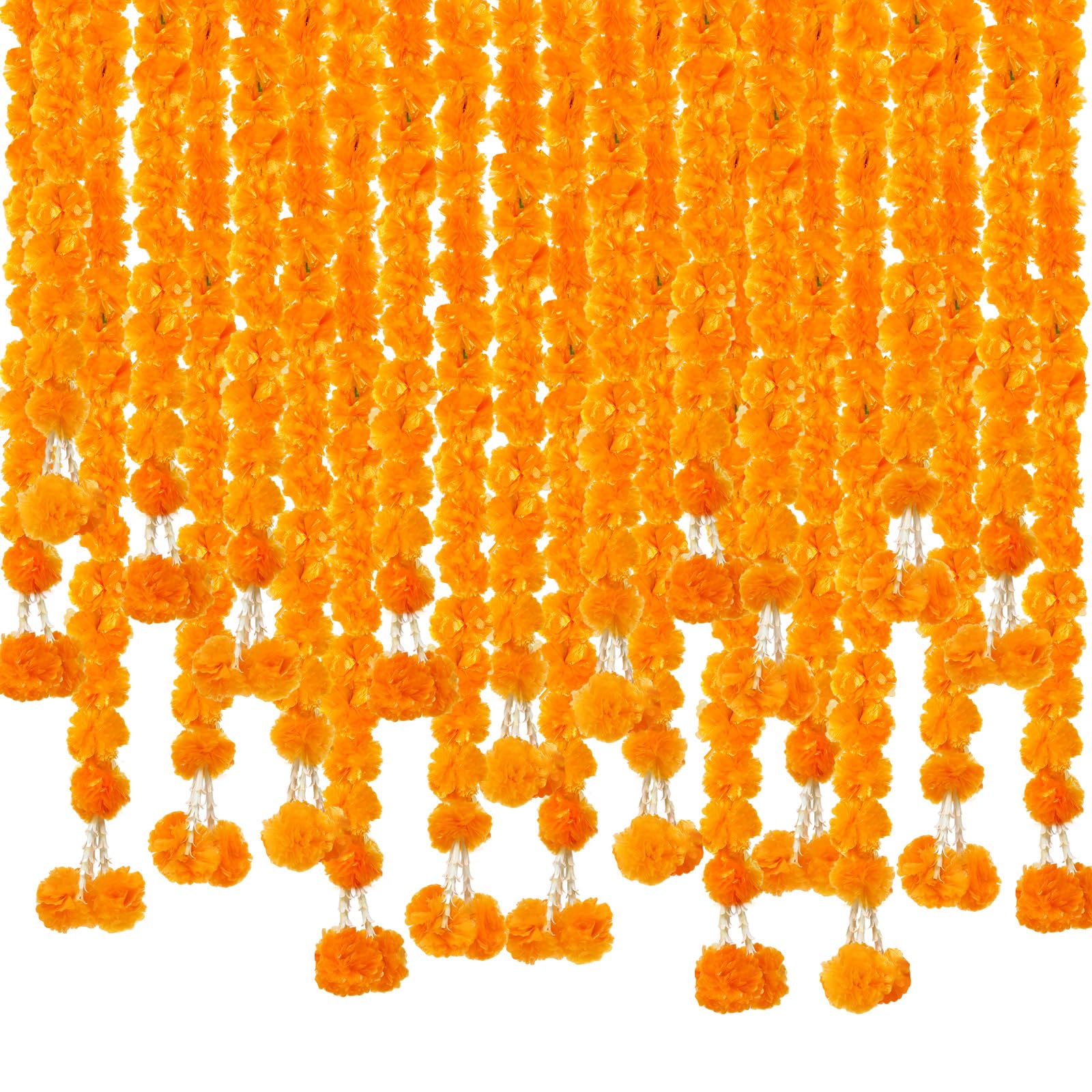 Giegxin 10 Pcs 5 Feet Artificial Marigold Flowers Garland Indian American Decor Orange Flowers Wedding Party Mantle Decoration for Diwali Pooja Festival Christmas Party