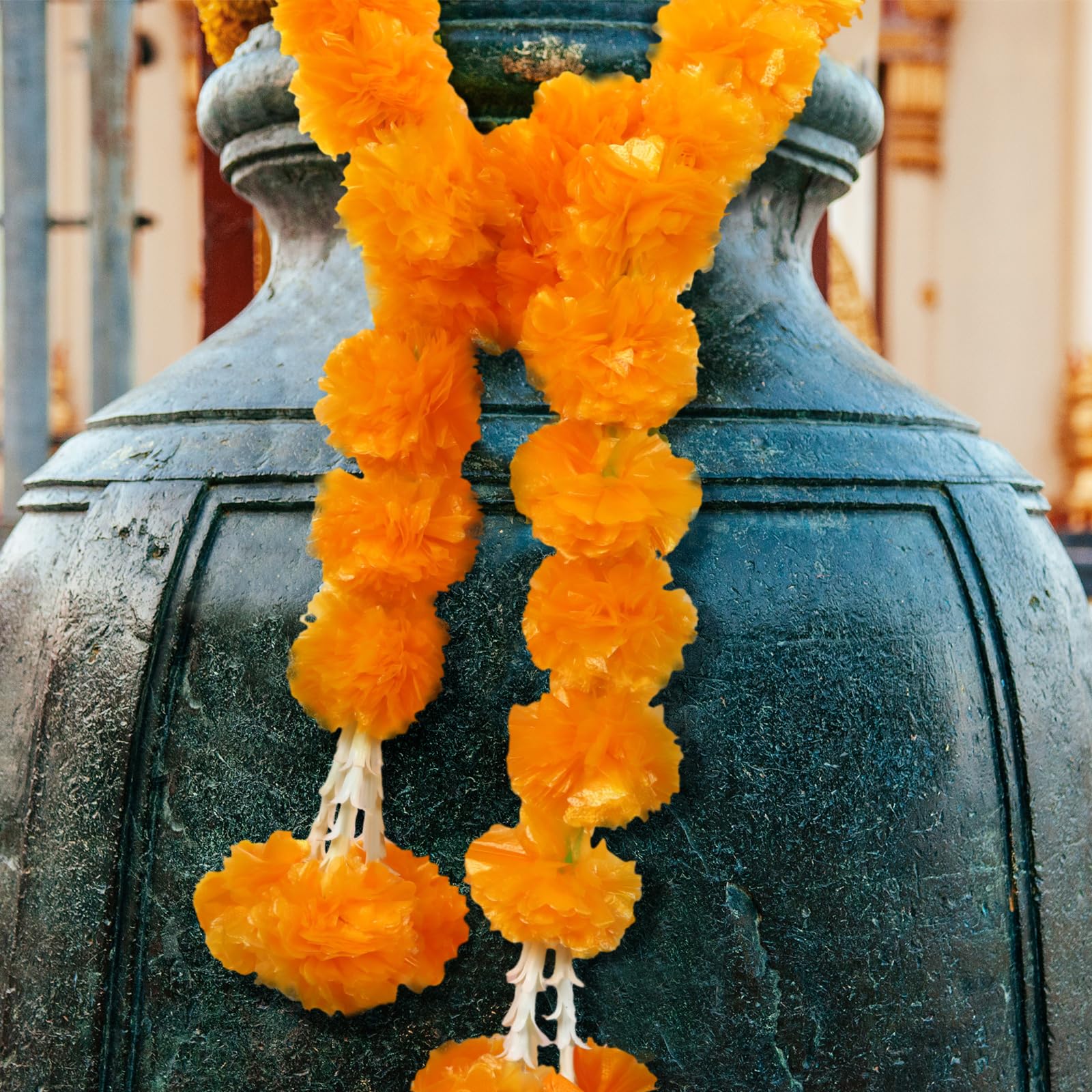 Giegxin 10 Pcs 5 Feet Artificial Marigold Flowers Garland Indian American Decor Orange Flowers Wedding Party Mantle Decoration for Diwali Pooja Festival Christmas Party