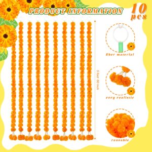 Giegxin 10 Pcs 5 Feet Artificial Marigold Flowers Garland Indian American Decor Orange Flowers Wedding Party Mantle Decoration for Diwali Pooja Festival Christmas Party