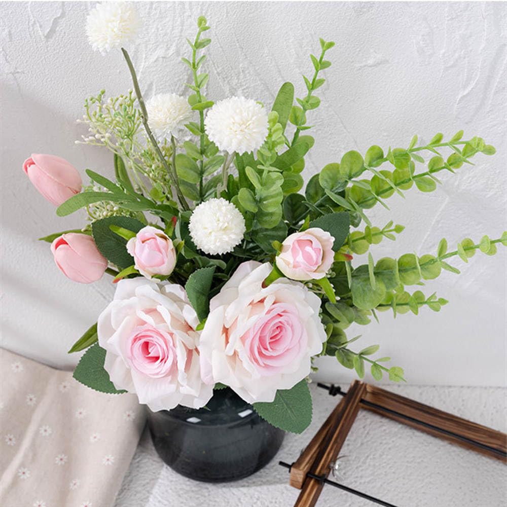 KIRIFLY Artificial Flowers Fake Silk Roses Eucalyptus Stems Floral Arrangements Wedding Bouquets Decorations Table Centerpieces Plastic Faux Plants Décor(Pink White)