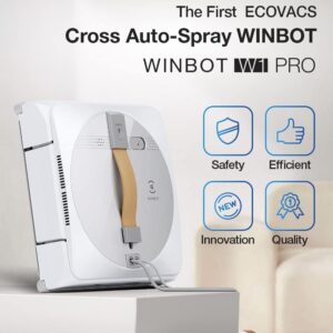 ECOVACS Winbot W1 Pro Window Cleaning Robot, Intelligent Cleaning with Dual Cross Water Spray Technology, Win SLAM 3.0 Path Planning, 2800Pa Suction Power, Edge Detection Technology, App Control,Grey