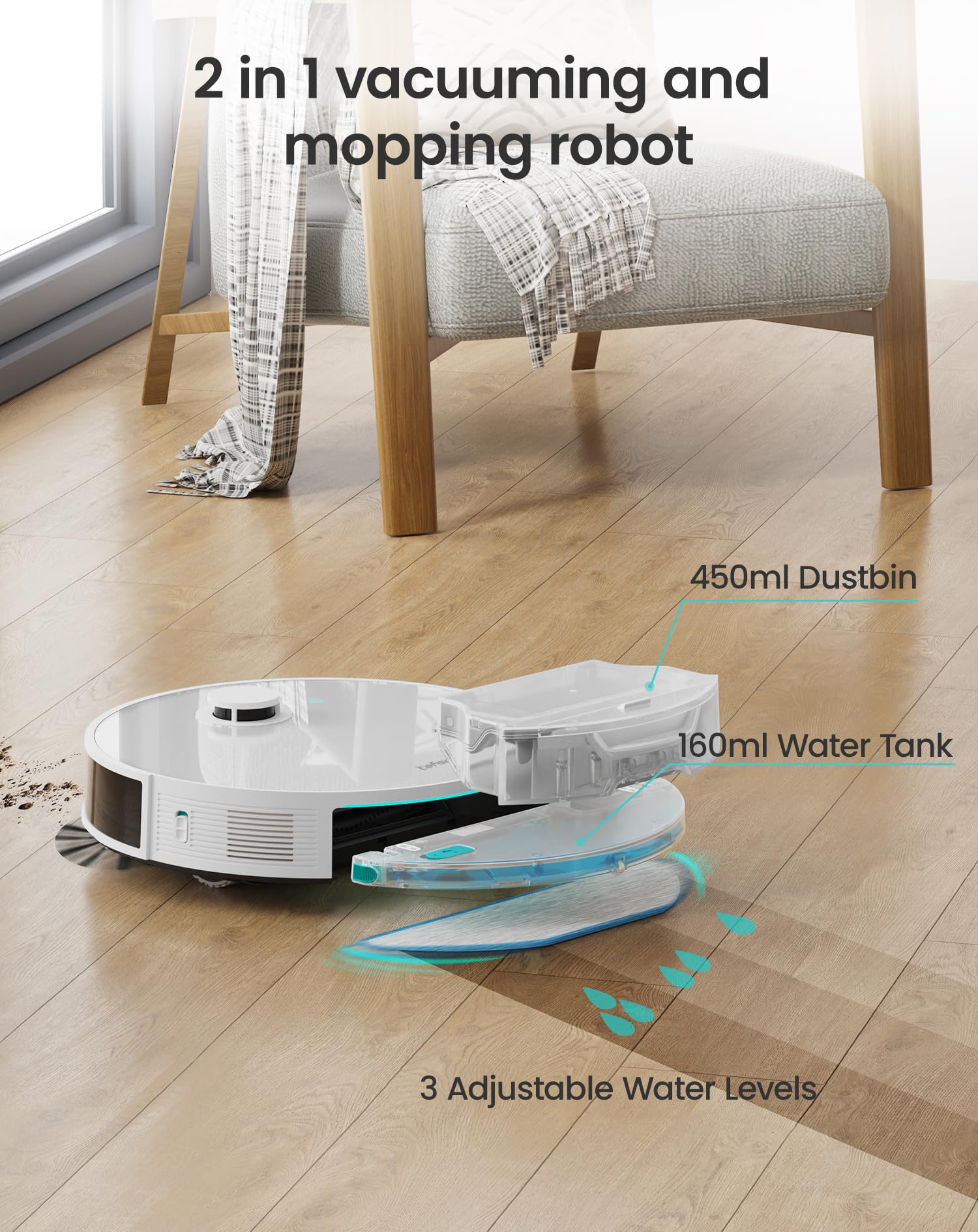 Lefant N3 Robot Vacuum and Mop Combo, Precision Mapping with Lidar & dToF Sensors, Max 4000Pa Suction, Ultrasonic Carpet Detection, Robotic Vacuum Cleaner with Sonic Mopping, WiFi/App/Alexa Control