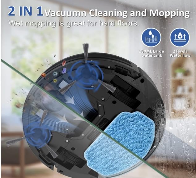 Robot Vacuum and Mop Combo, WiFi/App/Alexa, Robotic Vacuum Cleaner with Schedule, 2 in 1 Mopping Robot Vacuum with Watertank and Dustbin, Self-Charging, Slim, Ideal for Hard Floor, Pet Hair, Carpet