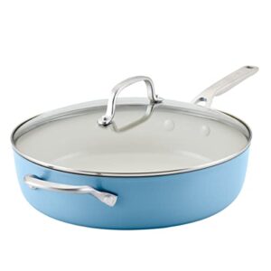 kitchenaid hard anodized ceramic nonstick sauté pan with lid, 5 quart, blue velvet