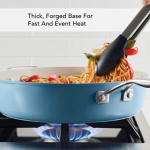 KitchenAid Hard Anodized Ceramic Nonstick Sauté Pan with Lid, 5 Quart, Blue Velvet