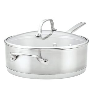 kitchenaid 3-ply base brushed stainless steel deep saute pan with helper handle and lid, 4.5 quart