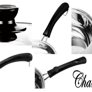 Chandler Cooking Set Stainless Steel Available in Small, and Large Size include Saucepans Cooking Pots Pan Deep Pan with Tempered Glass Lid Commercial Grade Base 4 Layers (Stainless Steel 7 Pieces)