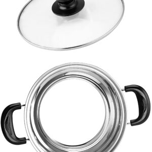 Chandler Cooking Set Stainless Steel Available in Small, and Large Size include Saucepans Cooking Pots Pan Deep Pan with Tempered Glass Lid Commercial Grade Base 4 Layers (Stainless Steel 7 Pieces)