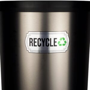 Recycle and Trash Stickers for Kitchen Trash Cans and Recycling Bins, Indoor Trash and Recycle Sticker Combo for Garbage Can Logo Symbol, 2 Silver Decals, 6.5" x 3" Elegant Style with Split-back