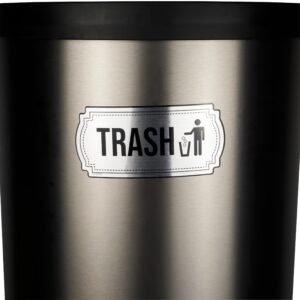 Recycle and Trash Stickers for Kitchen Trash Cans and Recycling Bins, Indoor Trash and Recycle Sticker Combo for Garbage Can Logo Symbol, 2 Silver Decals, 6.5" x 3" Elegant Style with Split-back