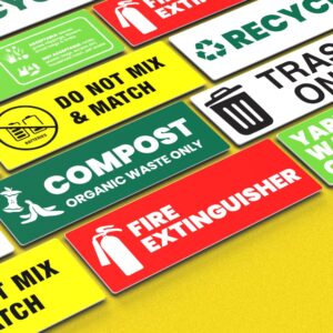 Recycle Trash Compost Sticker Set – Heavy-Duty Trash Bin Labels - 3-5 Year Indoor/Outdoor Rated - Weather Proof, Ultra Durable - USA Made (6x2 inch), 2 Labels of Each, 6 Total