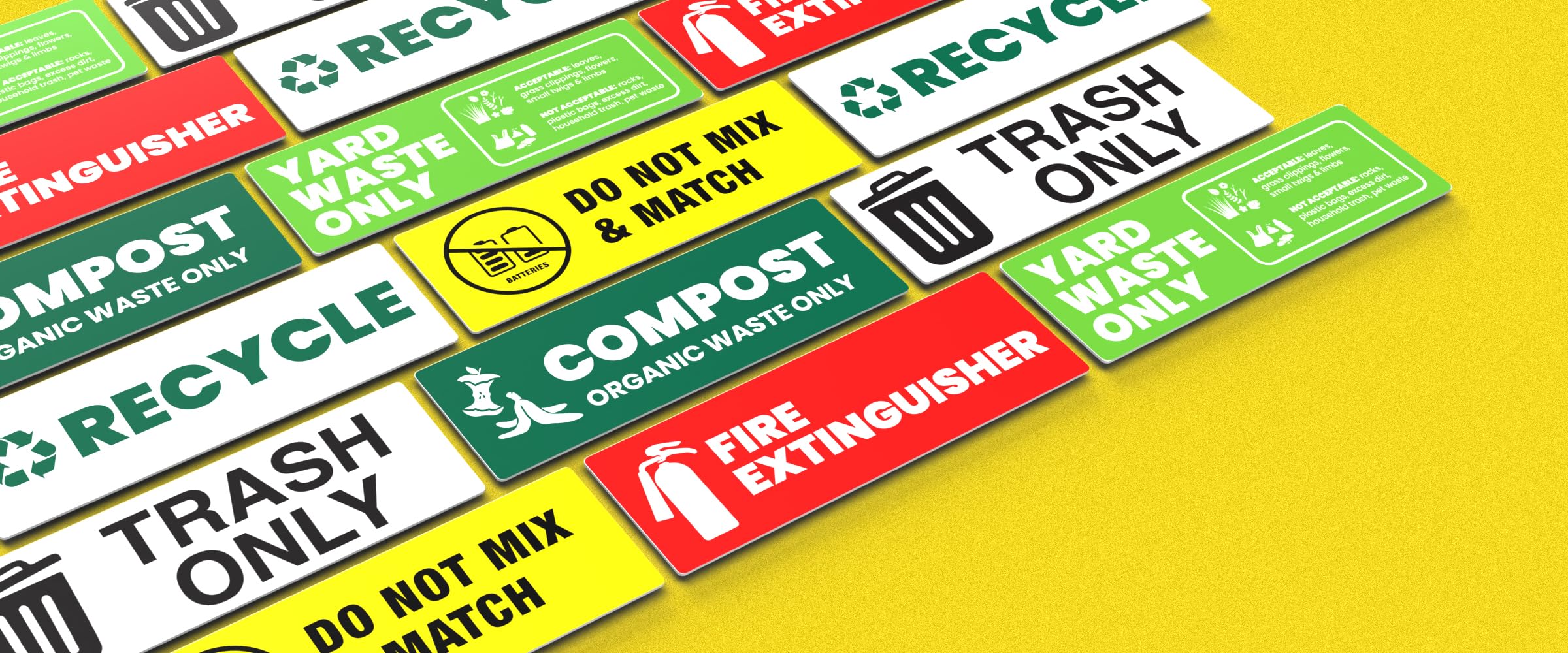 Recycle Trash Compost Sticker Set – Heavy-Duty Trash Bin Labels - 3-5 Year Indoor/Outdoor Rated - Weather Proof, Ultra Durable - USA Made (6x2 inch), 2 Labels of Each, 6 Total